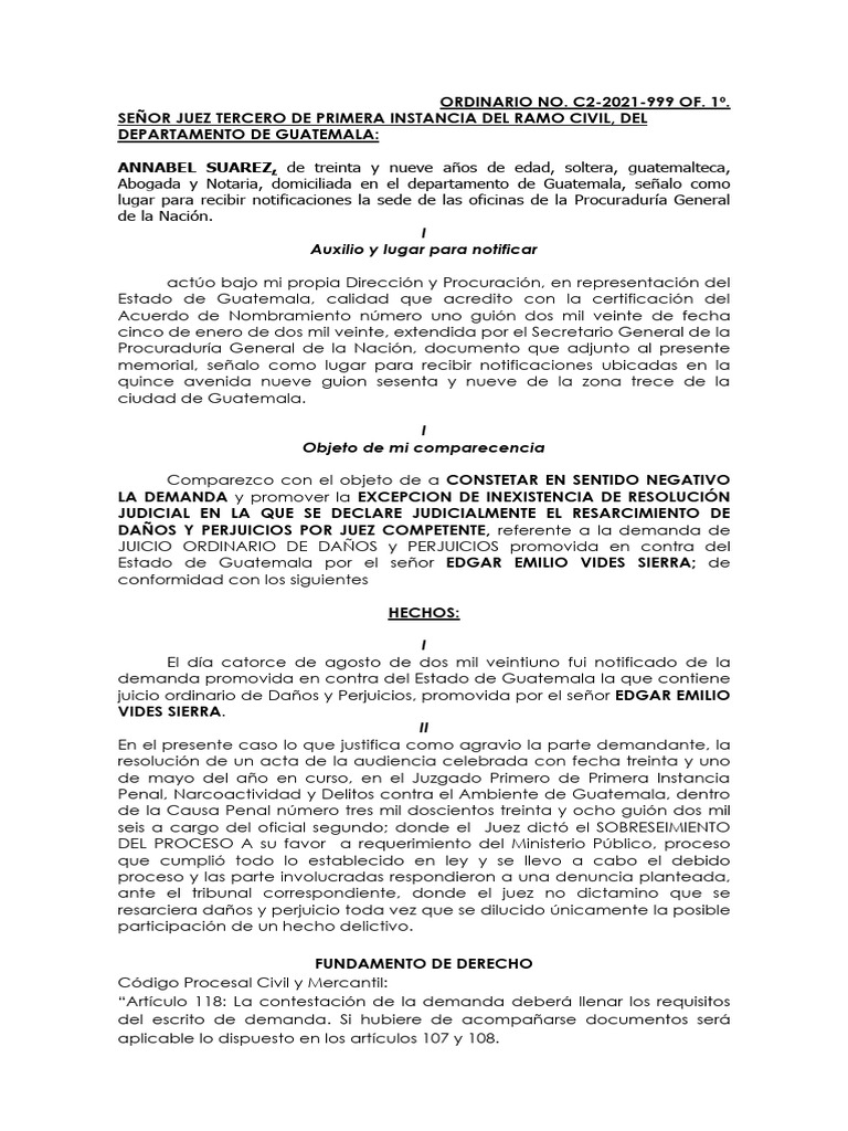 Excepcion Perentoria | PDF | Demanda judicial | Ley común