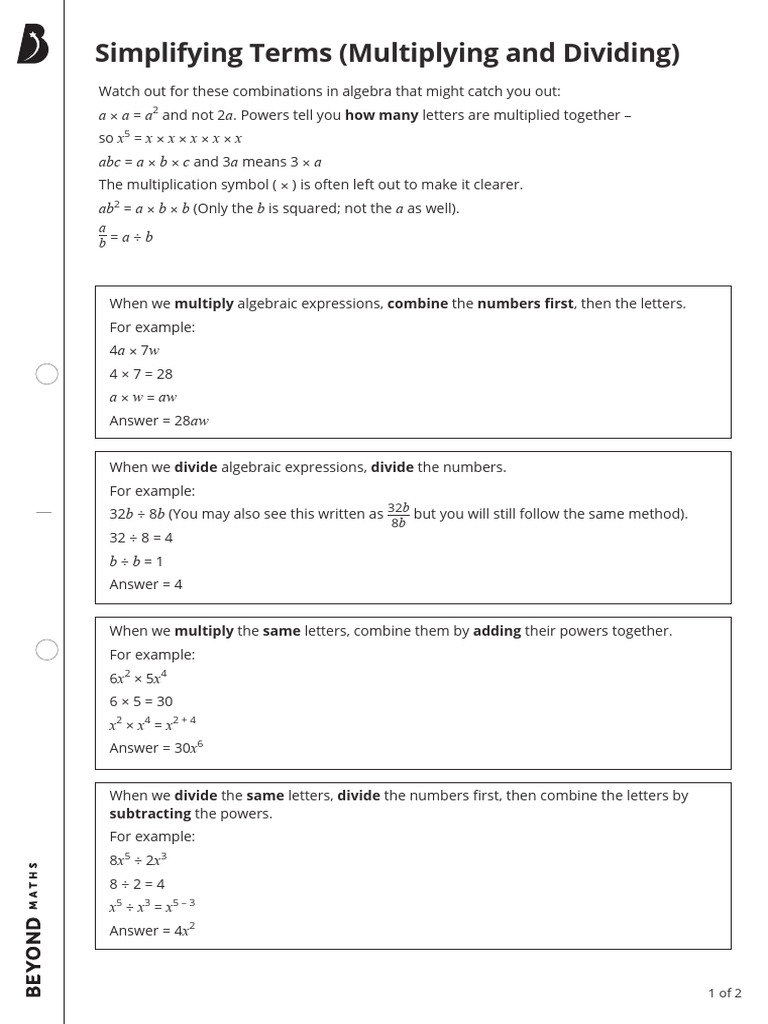 Simplifying Algebraic Expressions Guide | PDF
