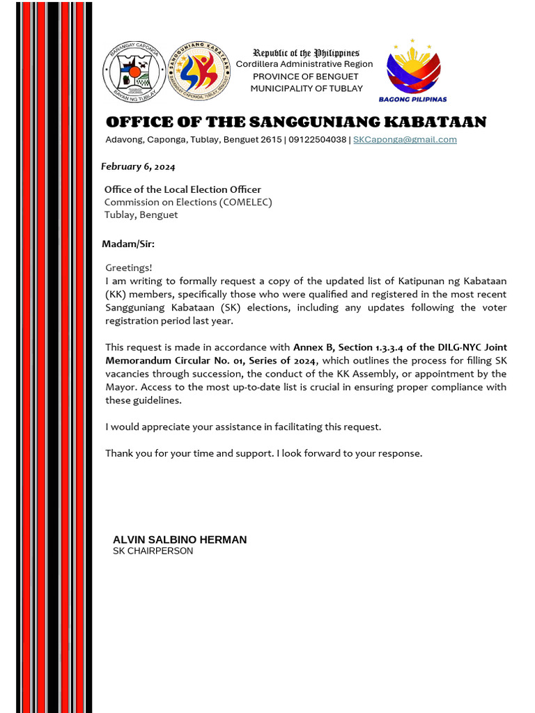 SK Letter- Comelec | PDF