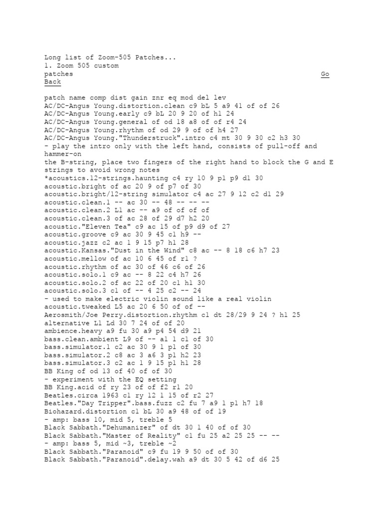 Zoom 505 II Patches | PDF | Sound Recording