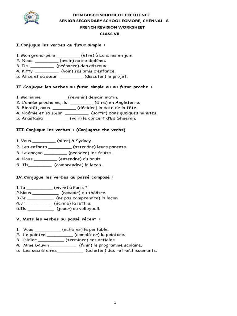Révision de français pour la classe VII | PDF