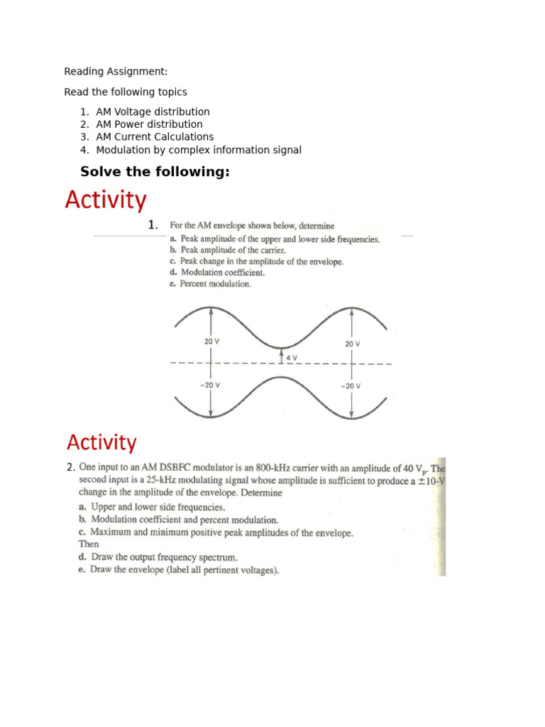 Reading Assignment Amplitude Modulation | PDF