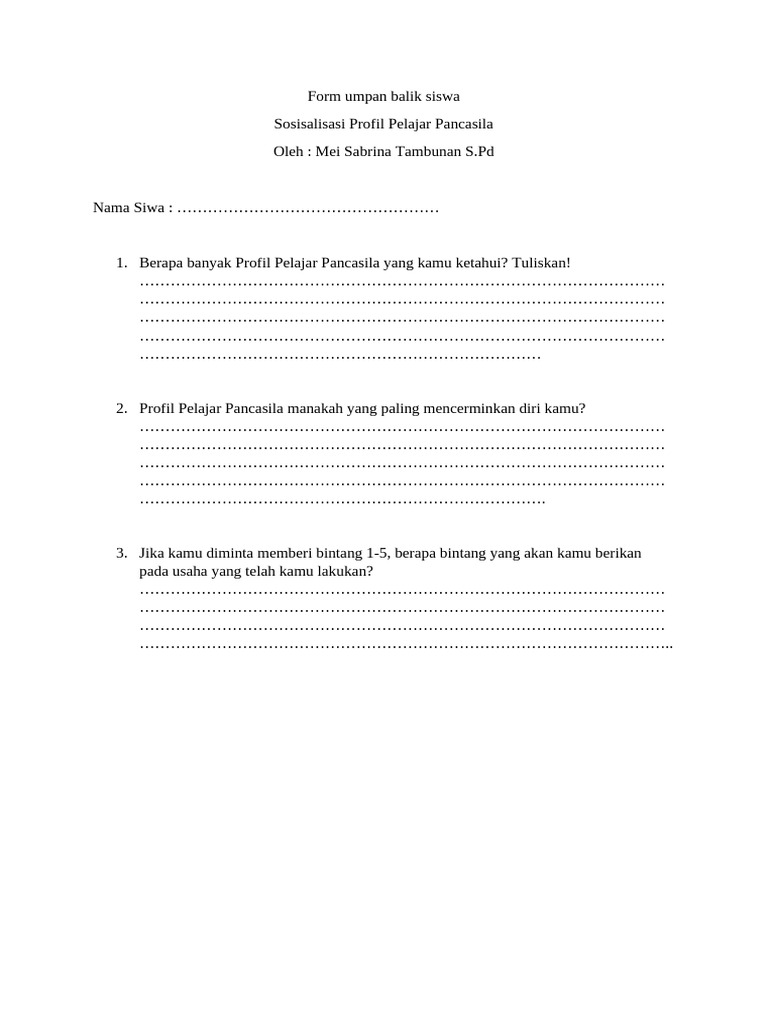 Form Umpan Balik Siswa | PDF