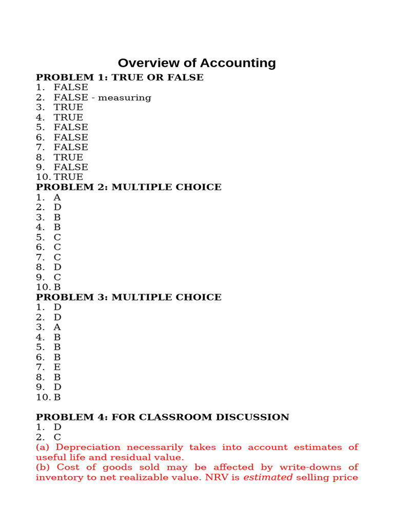 Accounting Overview and Problem Solutions | PDF | Debits And Credits ...