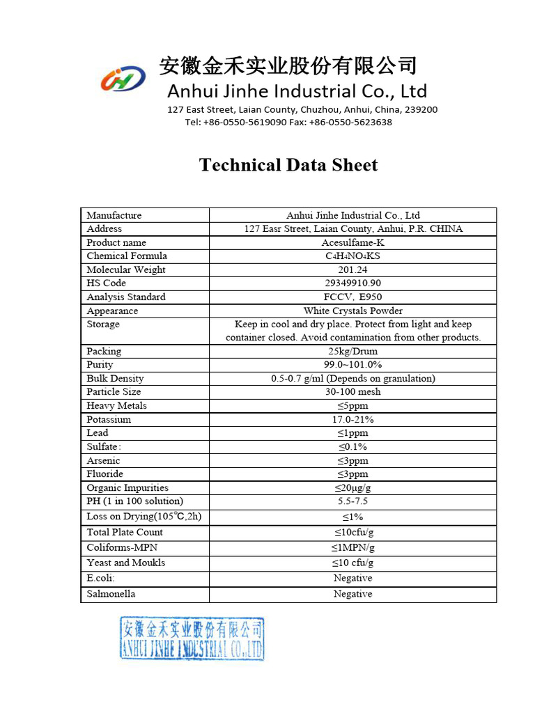 Acesulfame-K Technical Data Sheet | PDF
