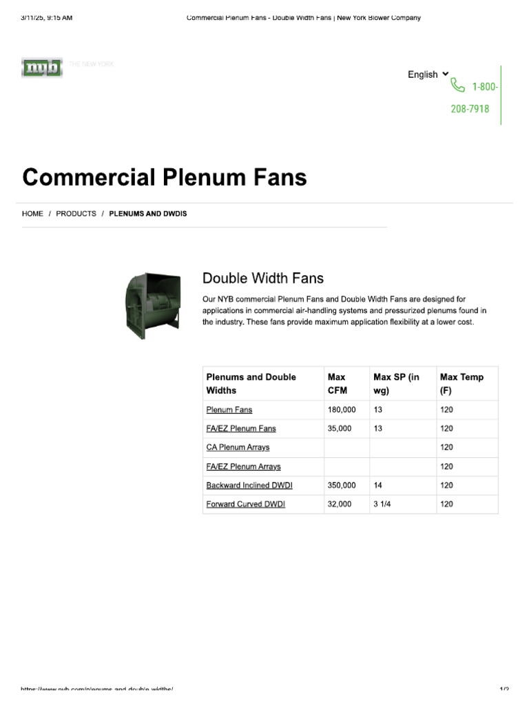 Commercial Plenum Fans - Double Width Fans | PDF
