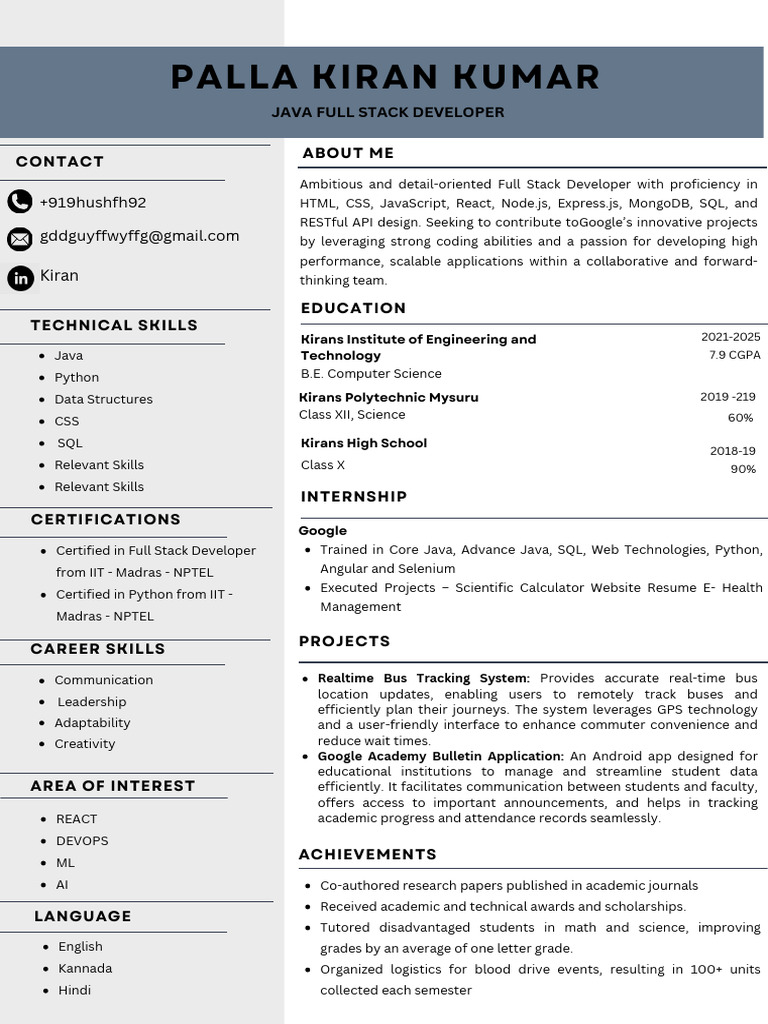 Kiran's Modern Resume | PDF | Java (Programming Language) | Computing