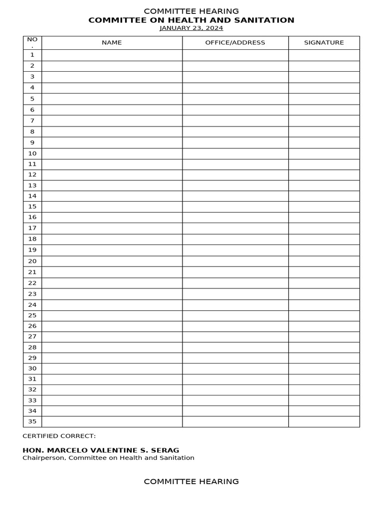 Attendance Sheet for Health Committee Hearing | PDF