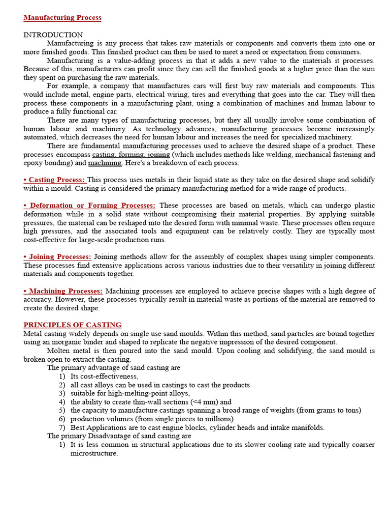 Manufacturing Processes | PDF | Casting | Building Materials