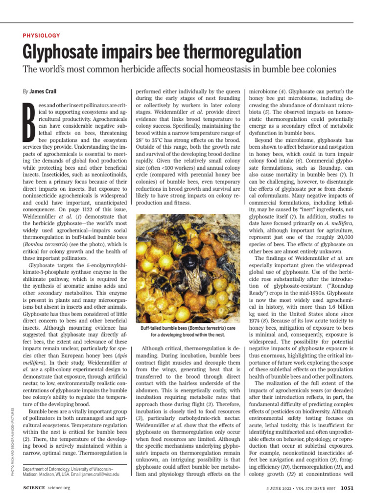 Crall, James, 2022 - Glyphosate Impairs Bee Thermoregulation | PDF ...