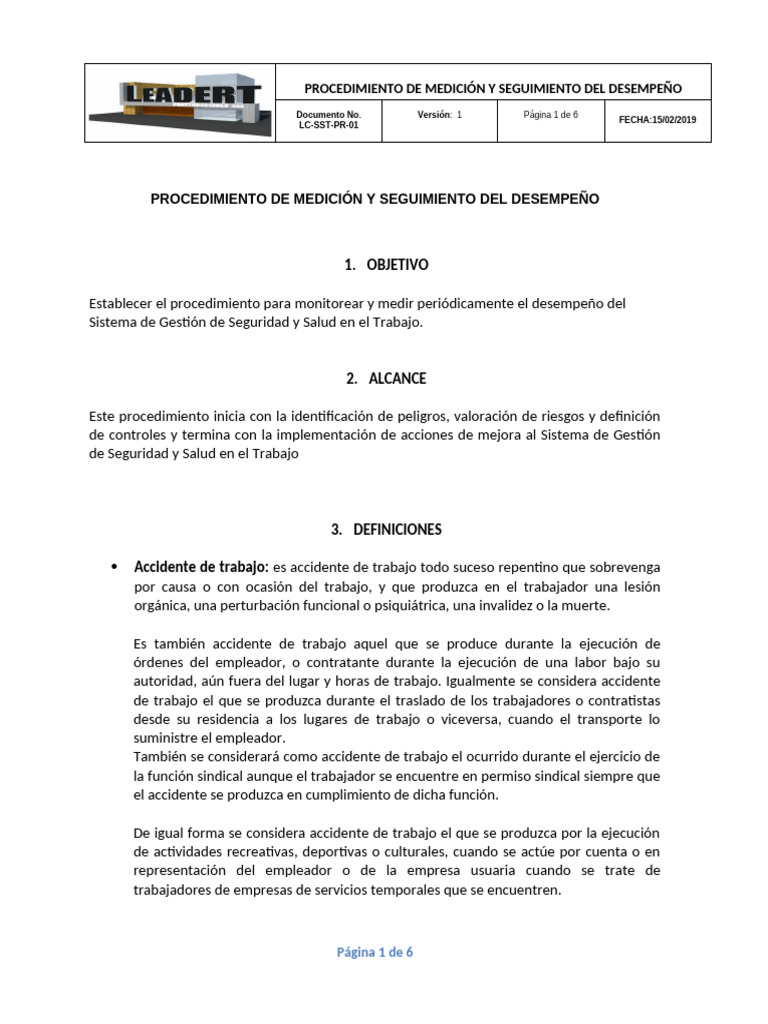 Lc-sst-pr-01 Procedimiento de Medición y Seguimiento Del Desempeño | PDF