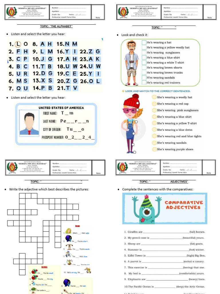 U1 Inglés Worksheets 5to HMB 2024 LTV | PDF