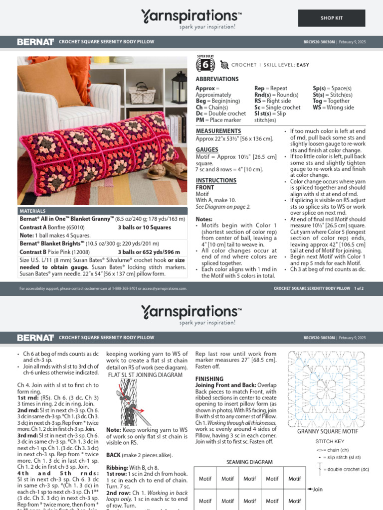 Crochet Square Serenity Body Pillow | PDF | Crochet | Needlework