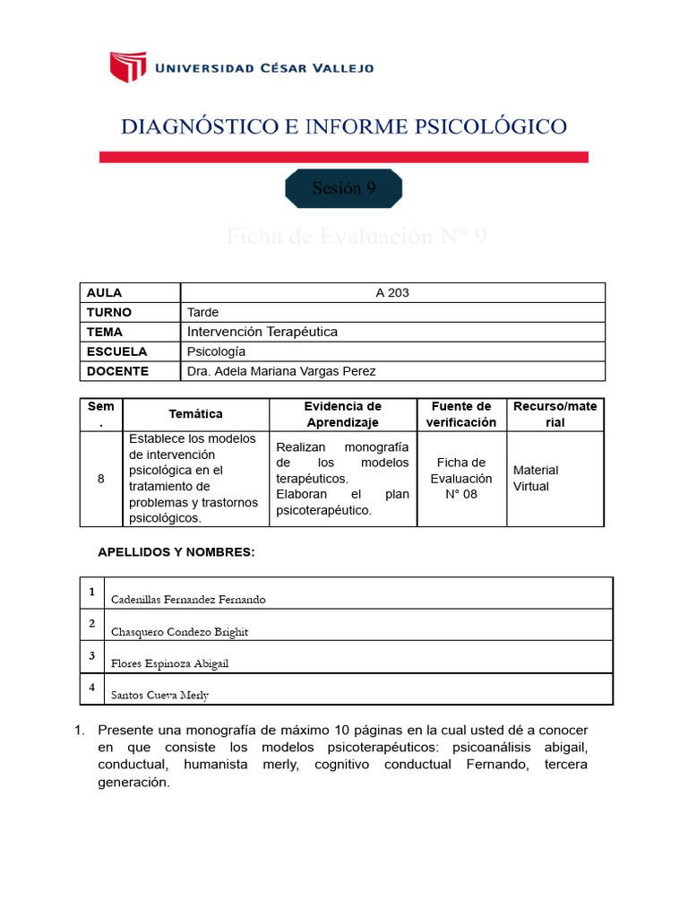 Diagnostico Ficha 9 | PDF | Terapia de conducta cognitiva | Psicoterapia