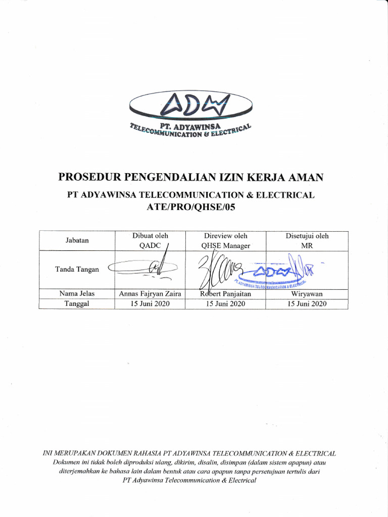 Prosedur Pengendalian Izin Kerja Aman | PDF