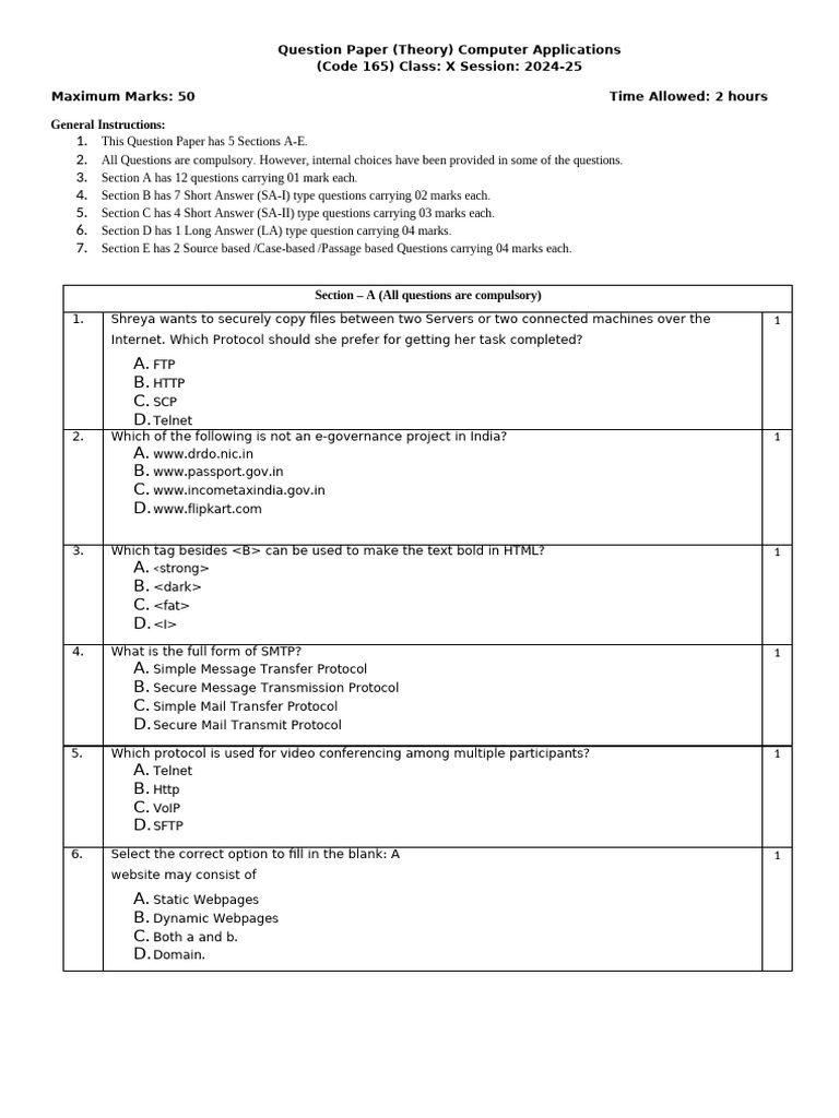 Class 10 Computer Paper 2024 25 | PDF | World Wide Web | Internet & Web
