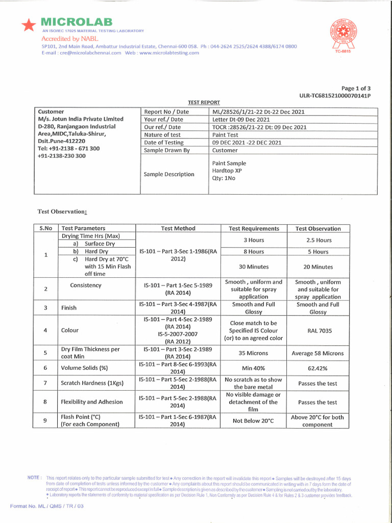 Microlab Report - Hardtop XP - IS 13213 | PDF