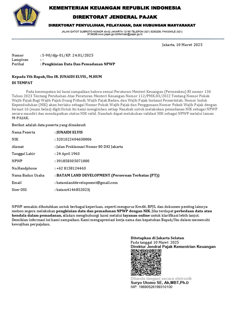 Kementerian Keuangan Republik Indonesia Ir. Junaidi Elvis., M.hum | PDF