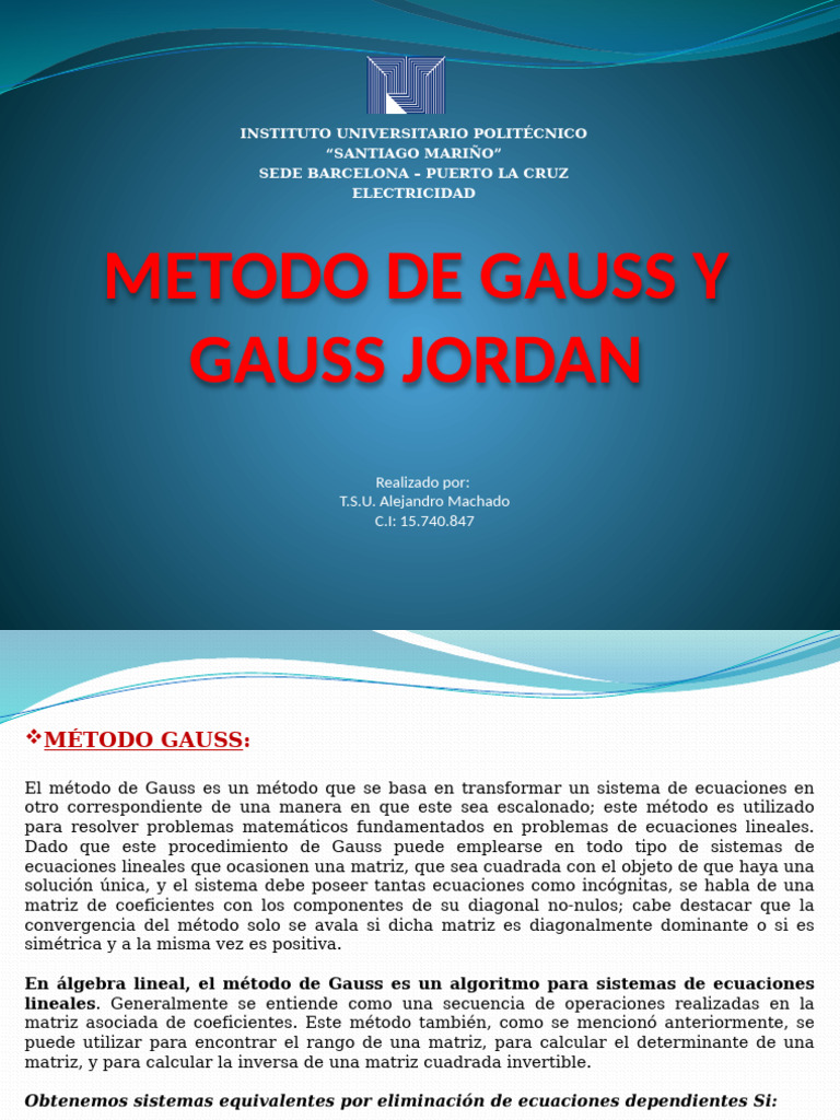 Métodos de Gauss y Gauss-Jordan en Álgebra | PDF | Matriz (Matemáticas ...