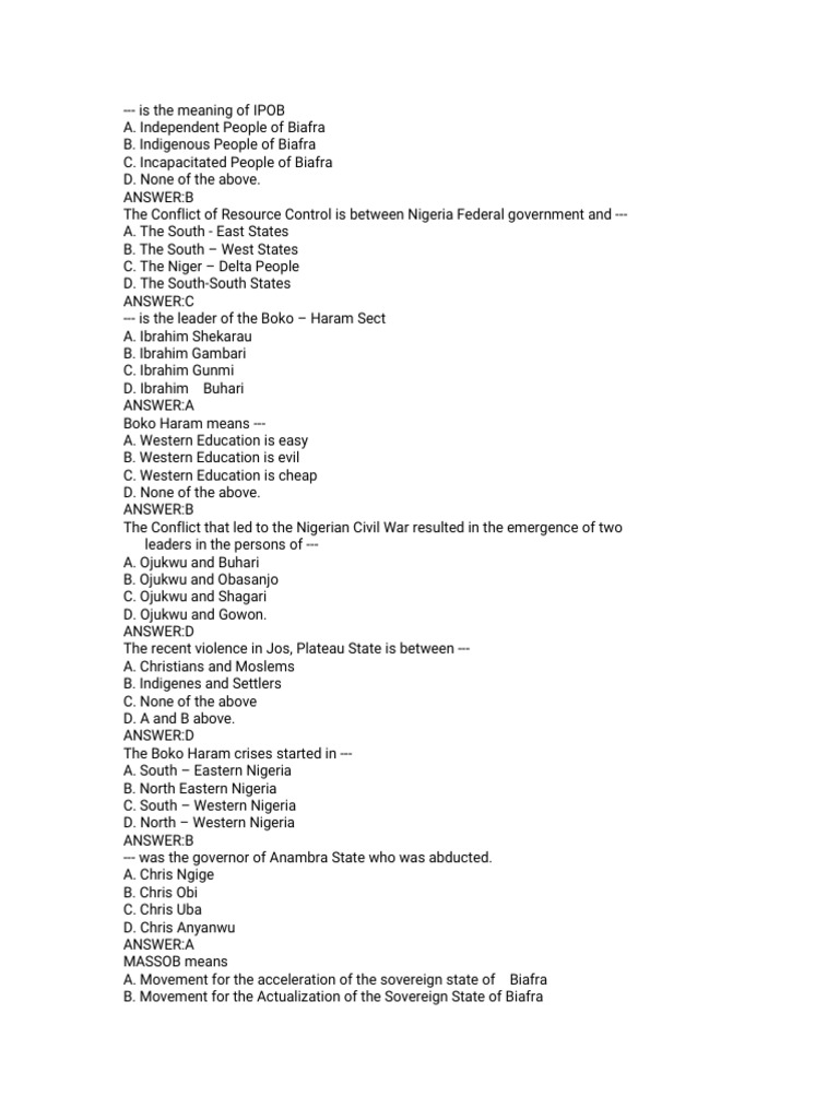 GST 202 Practice Questions | PDF | Nigeria | Biafra