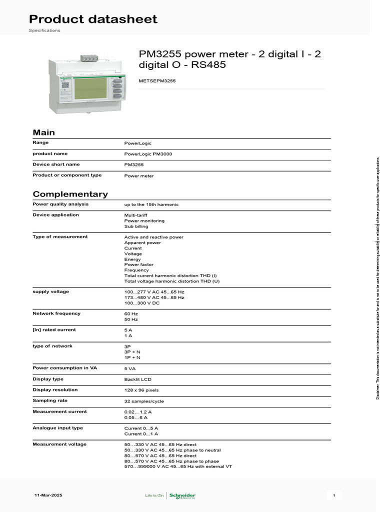 Schneider Electric - PowerLogic-PM3000-Power-Meters - METSEPM3255 | PDF ...