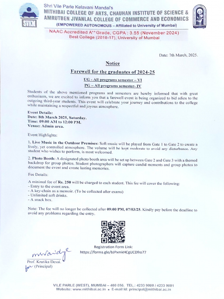 Farewell 2024-25 Notice- UG-Sem-6 & PG-Sem-4 | PDF