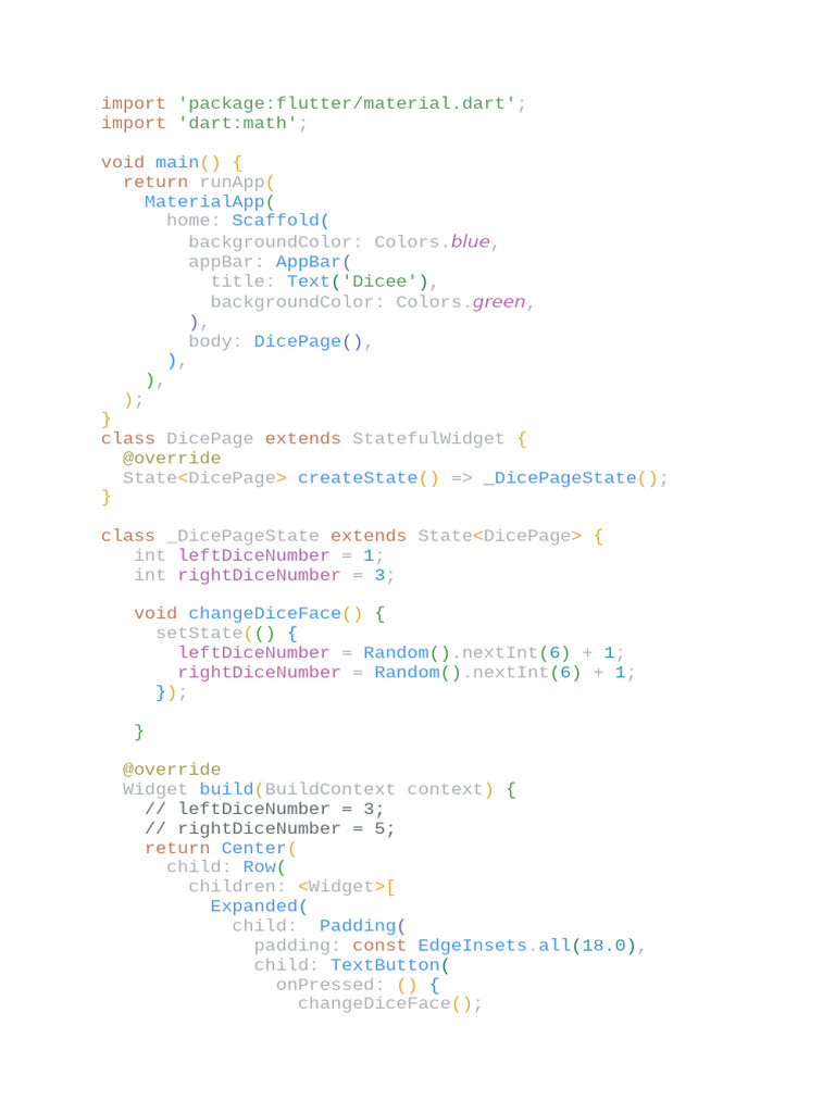 Dice Rolling App in Flutter | PDF