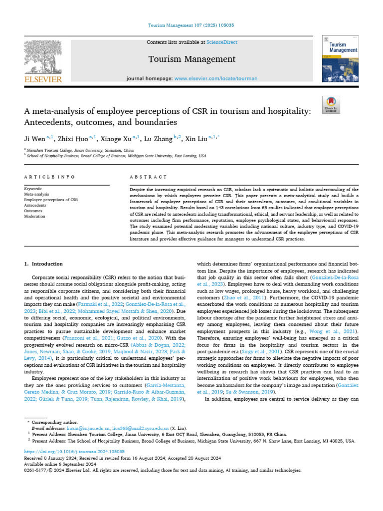 Wen 2025 CSR and employee (Meta Analysis) | PDF | Corporate Social ...