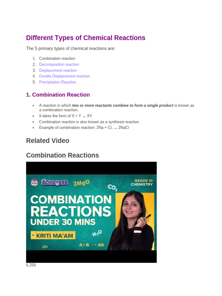 Different Types of Chemical Reactions | PDF | Aqueous Solution ...
