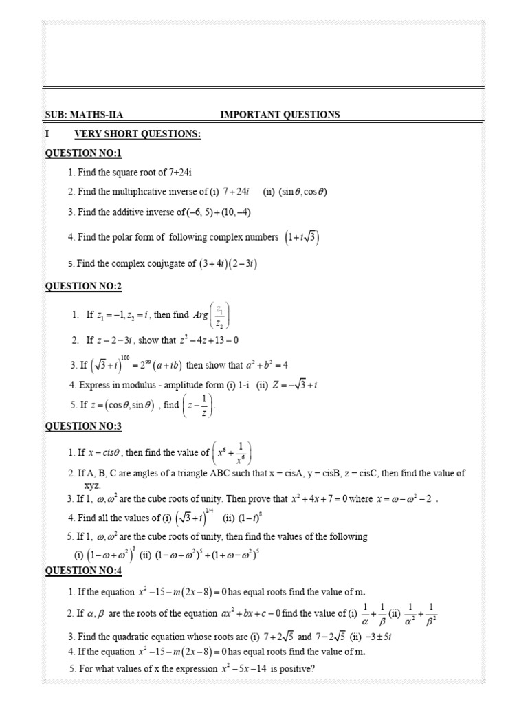 SR - Maths Iia - Imp Questions-2023 | PDF | Variance | Equations