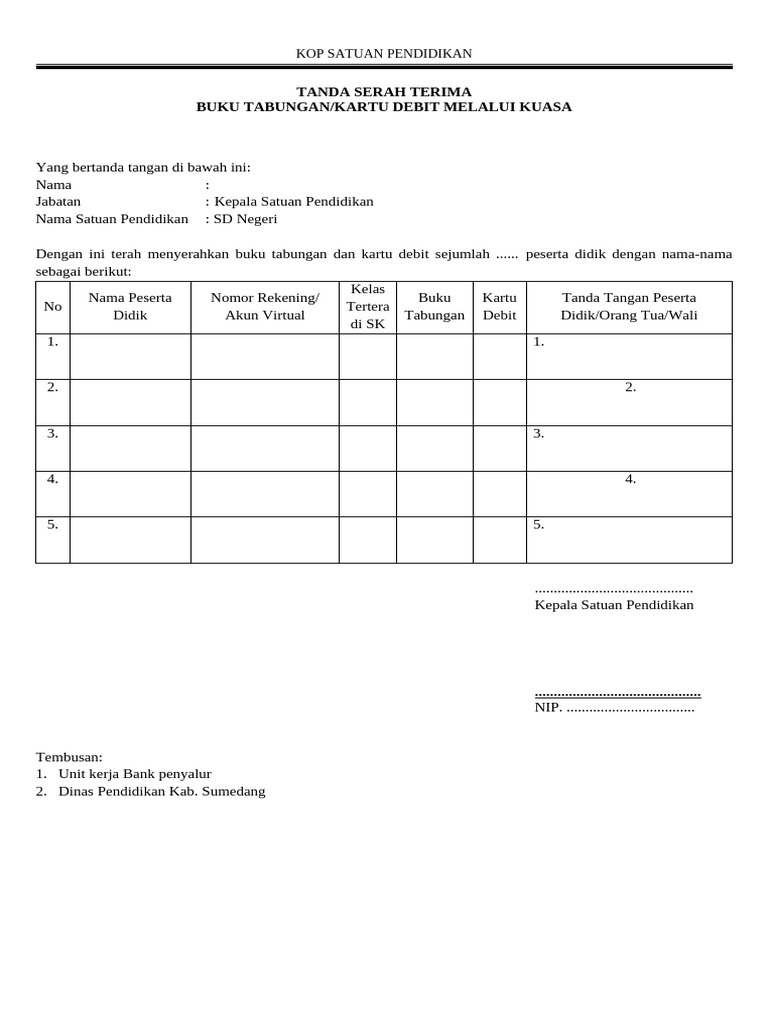 Tanda Serah Terima Buku Dan Kartu Debit Pip | PDF