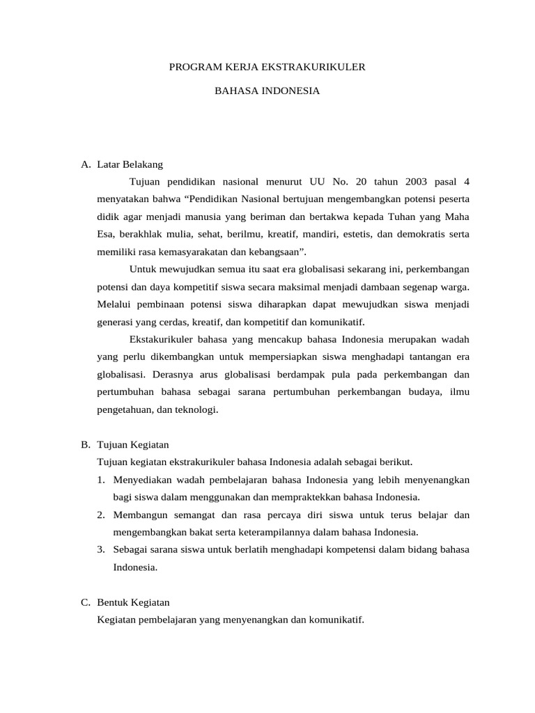 Program Kerja Ekskul B.indonesia | PDF