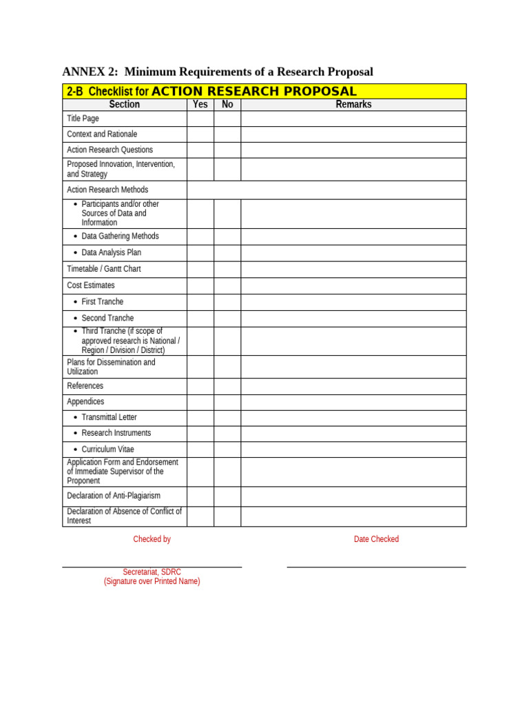 Research Proposal Checklist | PDF