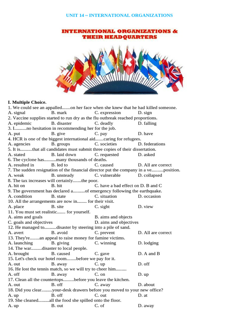 BTAV 12 UNIT 14 INTERNATIONAL ORGANIZATIONS Test Keys | PDF | Hiv/Aids ...