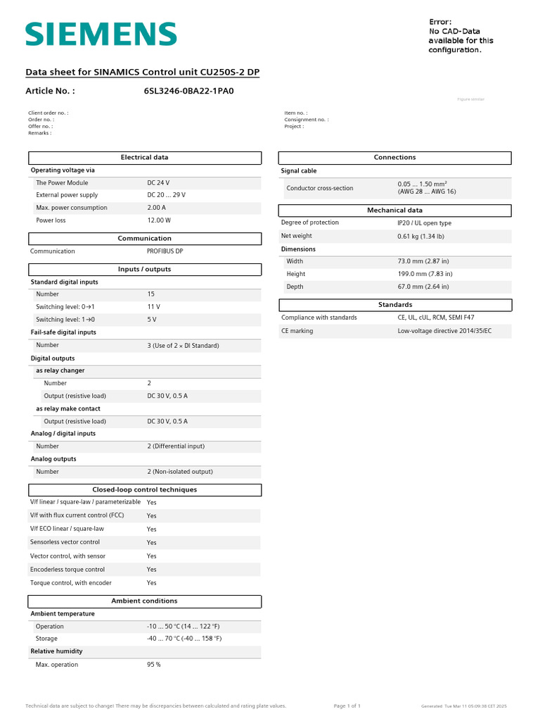 6SL3246-0BA22-1PA0 Datasheet en | PDF | Relay | Power Supply