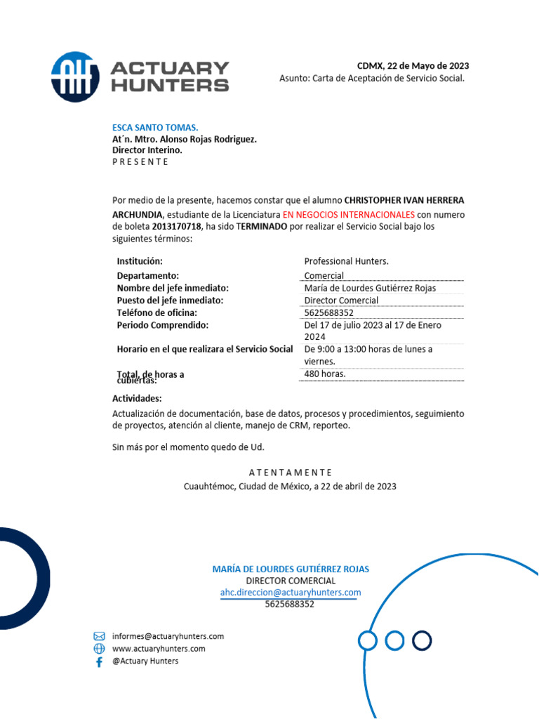 Carta - aceptacionSS Christopher Ivan Herrera Archundia PDF | PDF