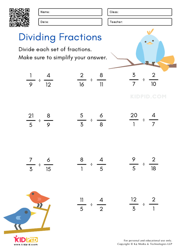 Dividing Fractions Math Worksheet | PDF