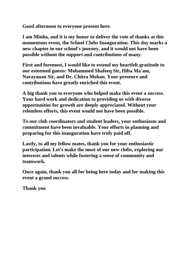 CLUB INAUGURATION Vote If Thanks | PDF