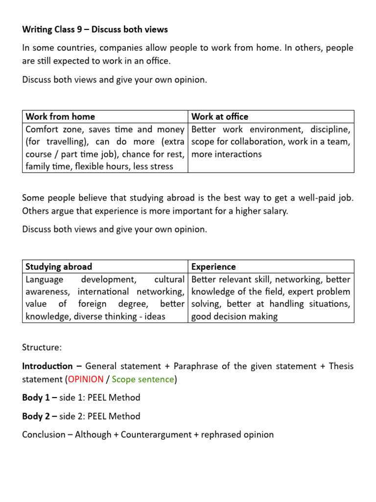 Writing Class 9 - Discuss Both Sides | PDF | Cost Of Living | Experience