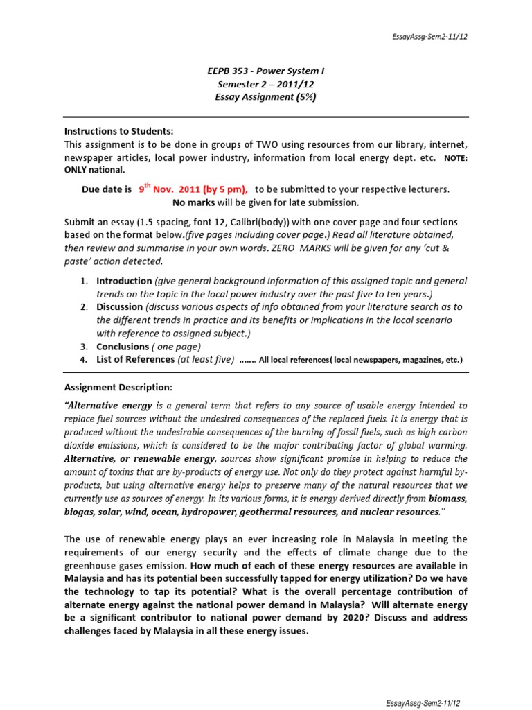 9 Nov. 2011 (By 5 PM) ,: EEPB 353 - Power System I Semester 2 - 2011/12 ...