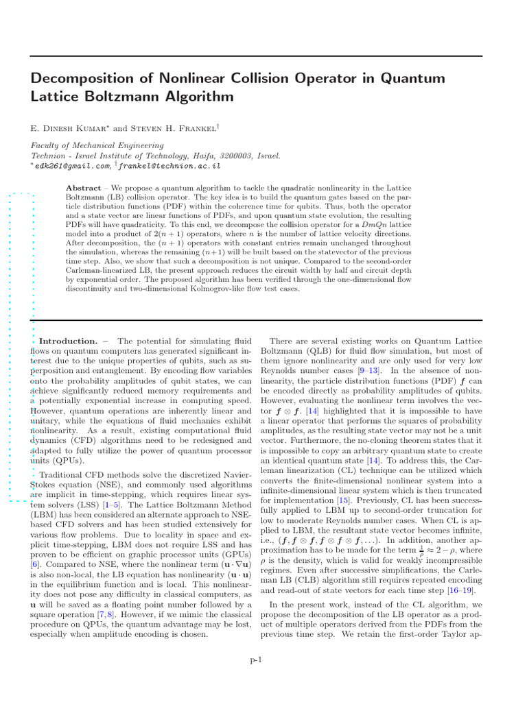 Lattice Boltzmann Solving in Quantum Computing | PDF | Computational Fluid Dynamics | Matrix ...