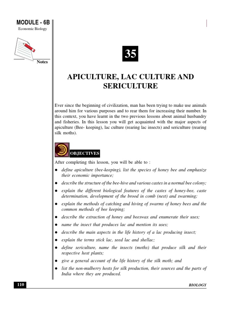 Apiculture, Lac Culture and Sericulture: Module - 6B | PDF | Honey Bee | Beekeeping