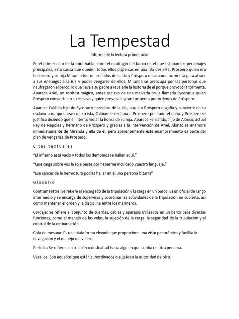 La Tempestad Resumen | PDF