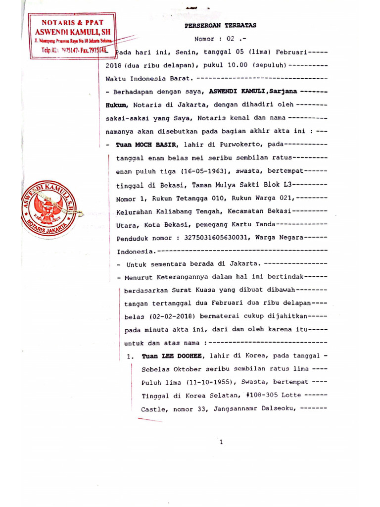 Akta Pendirian | PDF