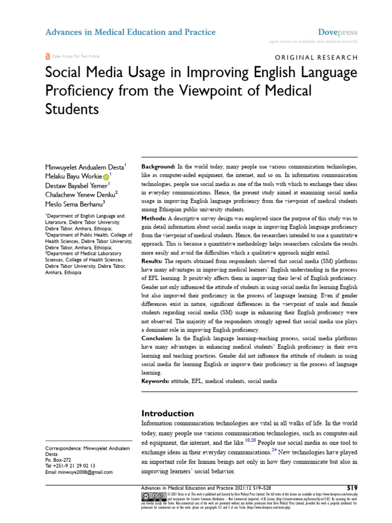 Social Media Usage in Improving English Language P | PDF | English As A ...