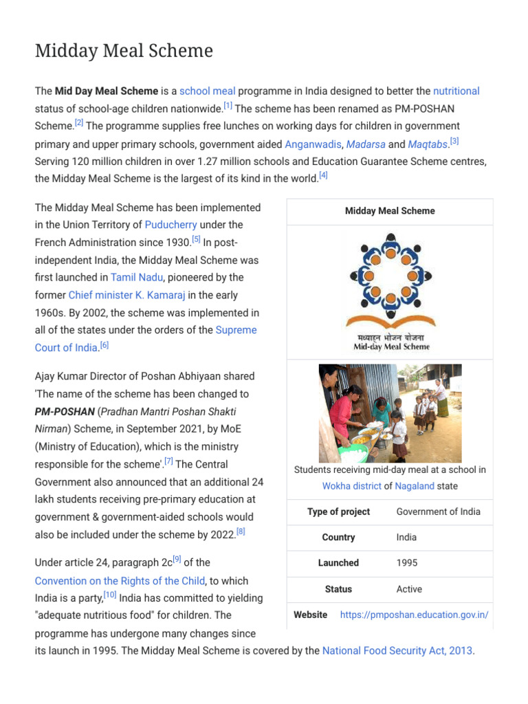 Midday Meal Scheme - Wikipedia | PDF | Malnutrition | Hunger