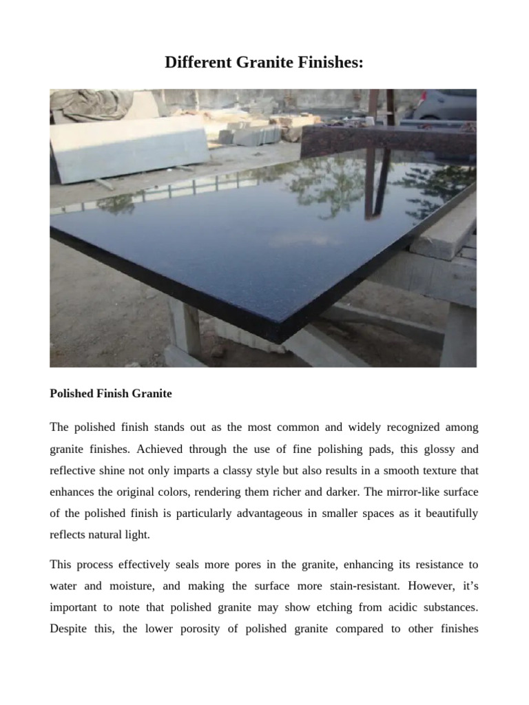 Guide to Different Granite Finishes | PDF | Countertop | Granite
