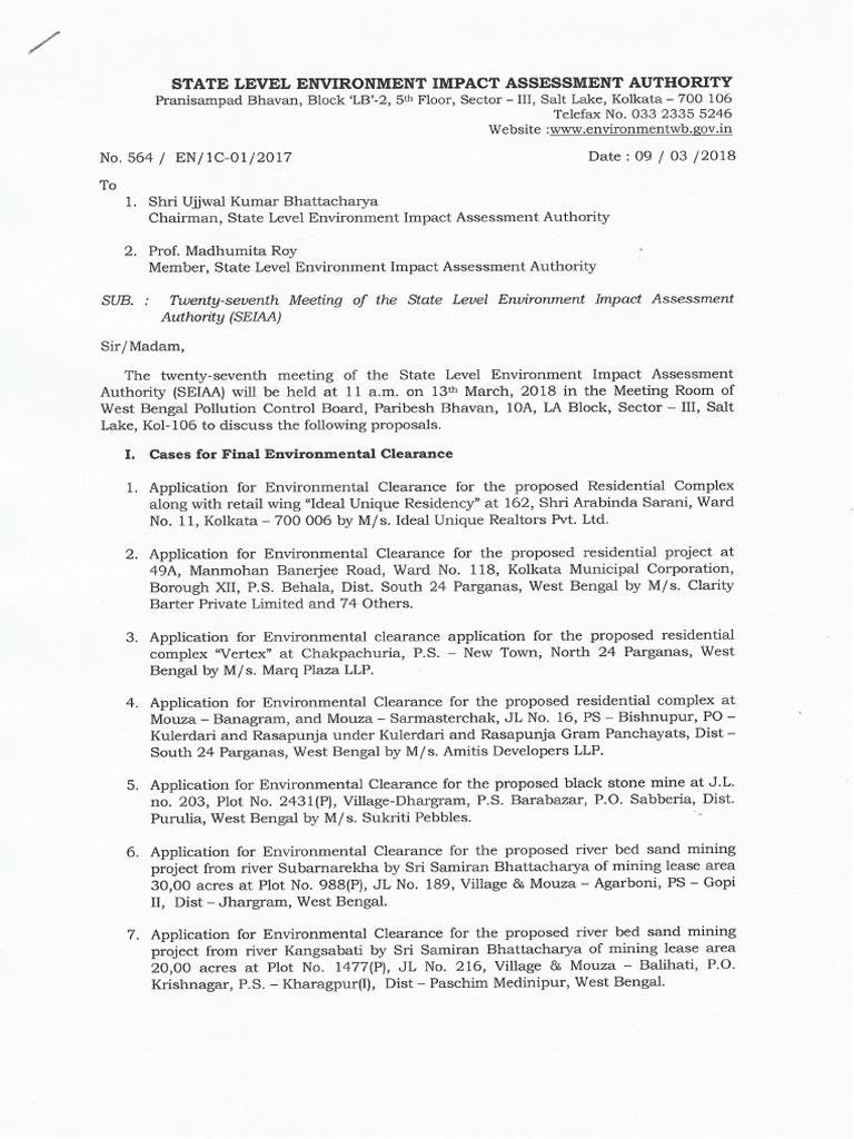 HCUXWVF5 Agendaof 27 Thmeetingof SEIAA | PDF