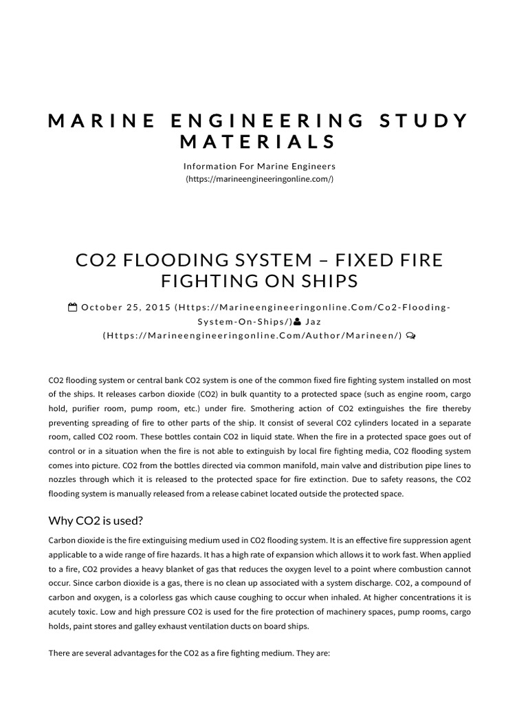 CO2 Flooding System - Fixed Fire Fighting On Ships | PDF | Carbon ...