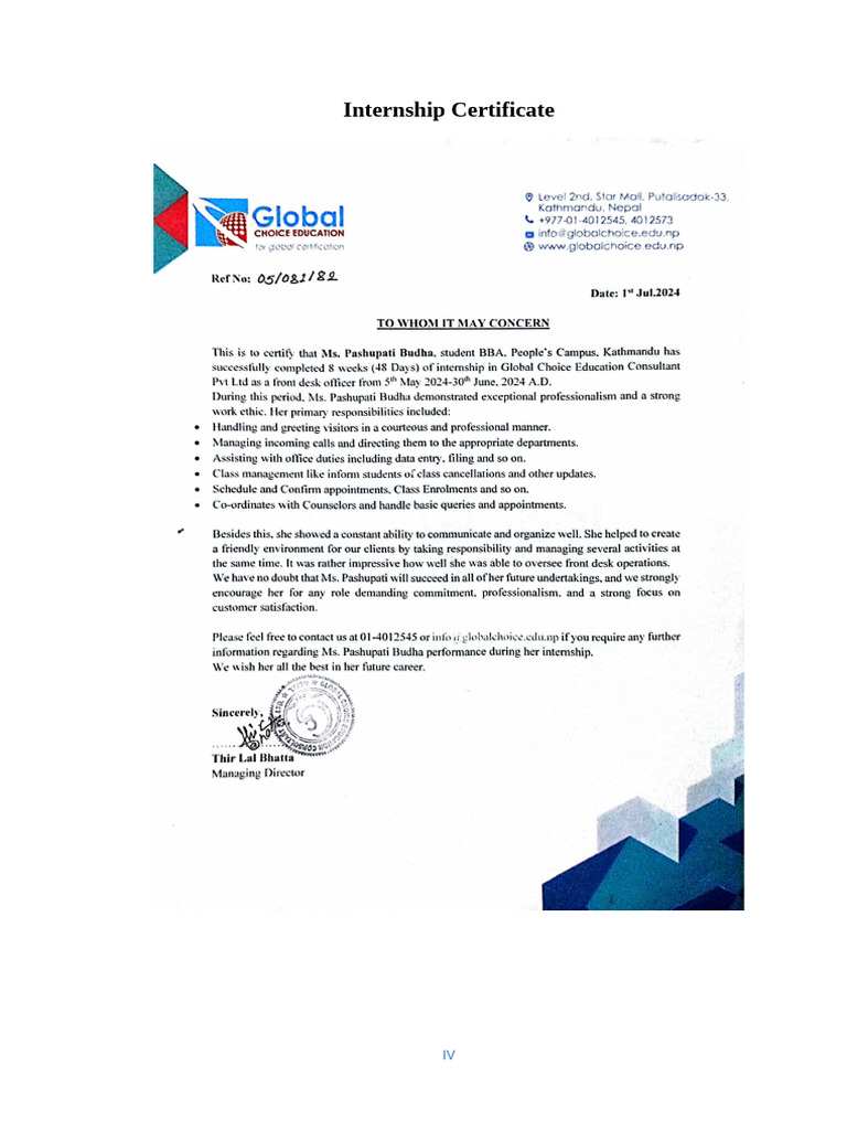 Internship Certificate | PDF